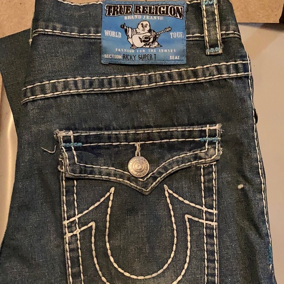 True Religion | Jeans | Blue True Religion Jeans White Stitching Good ...